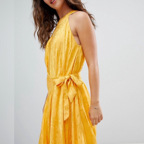 ASOS | Dresses | Asos Nwt Yellow Satin Drape Halter Midi Dress | Poshmark